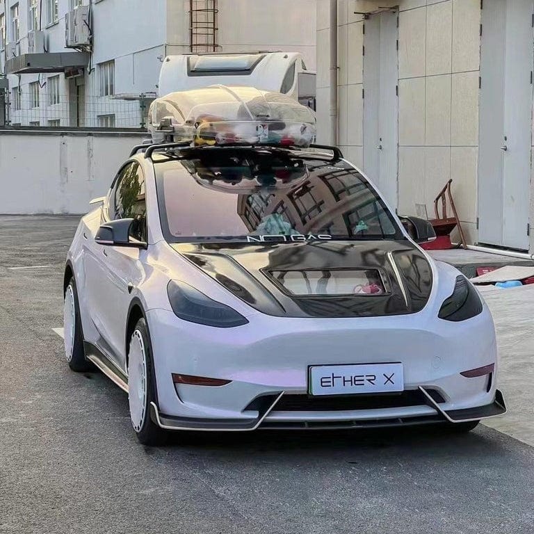Tesla Model Y Hood Scoops: CMST Carbon Fiber Clearview Hood V3 | Pimp My EV