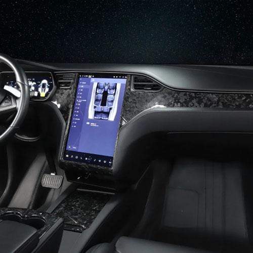 Real Molded Gloss Forged Carbon Fiber Dashboard Overlay Kit For Tesla ...