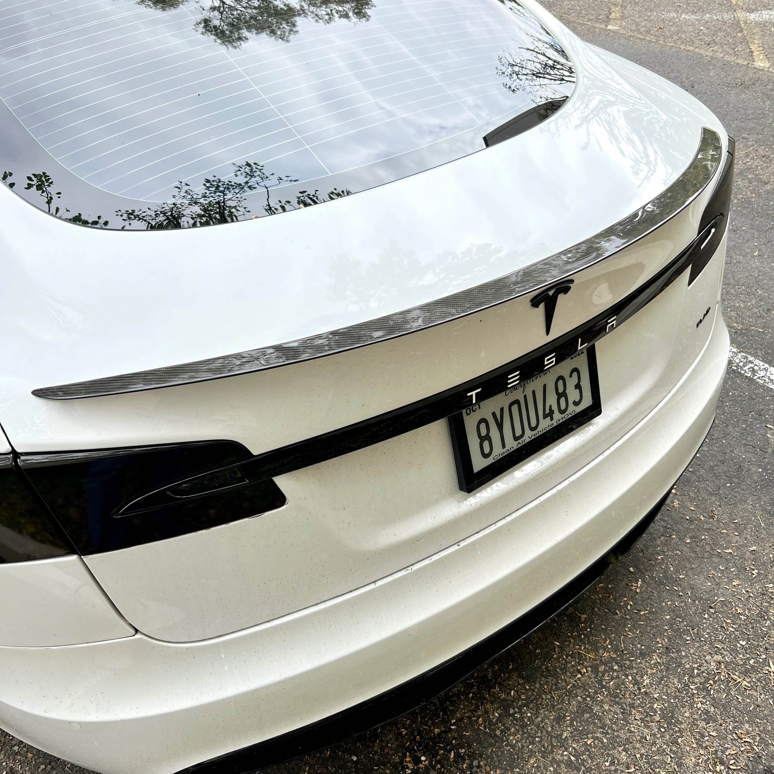 Real Molded Gloss Carbon Fiber Plaid Style Spoiler for Tesla Model S 2 ...